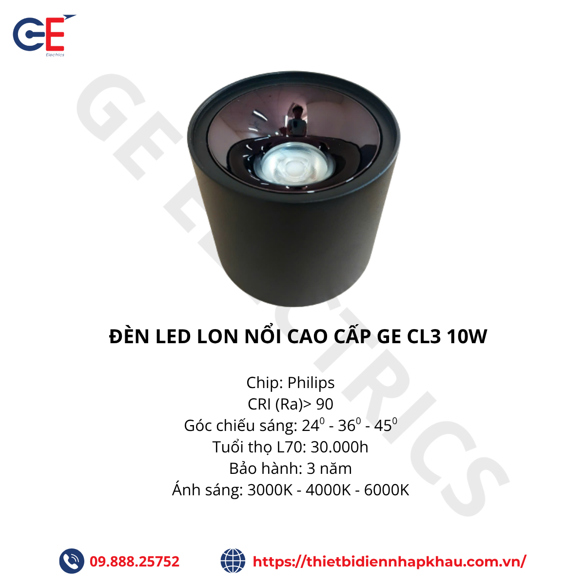 Đèn LED lon nổi Philips GE CL3 10W - Thiết Bị Điện GE