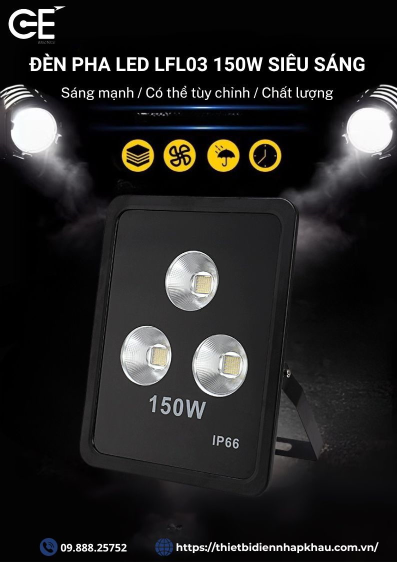Đèn pha 150W Philips GE LFL03 - Tản nhiệt hiệu quả nhất 2025